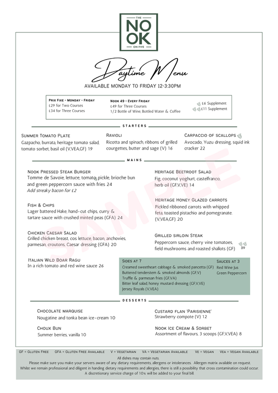 Lunch Menu | The Nook - Cheltenham Restaurant – The Nook On Five ...